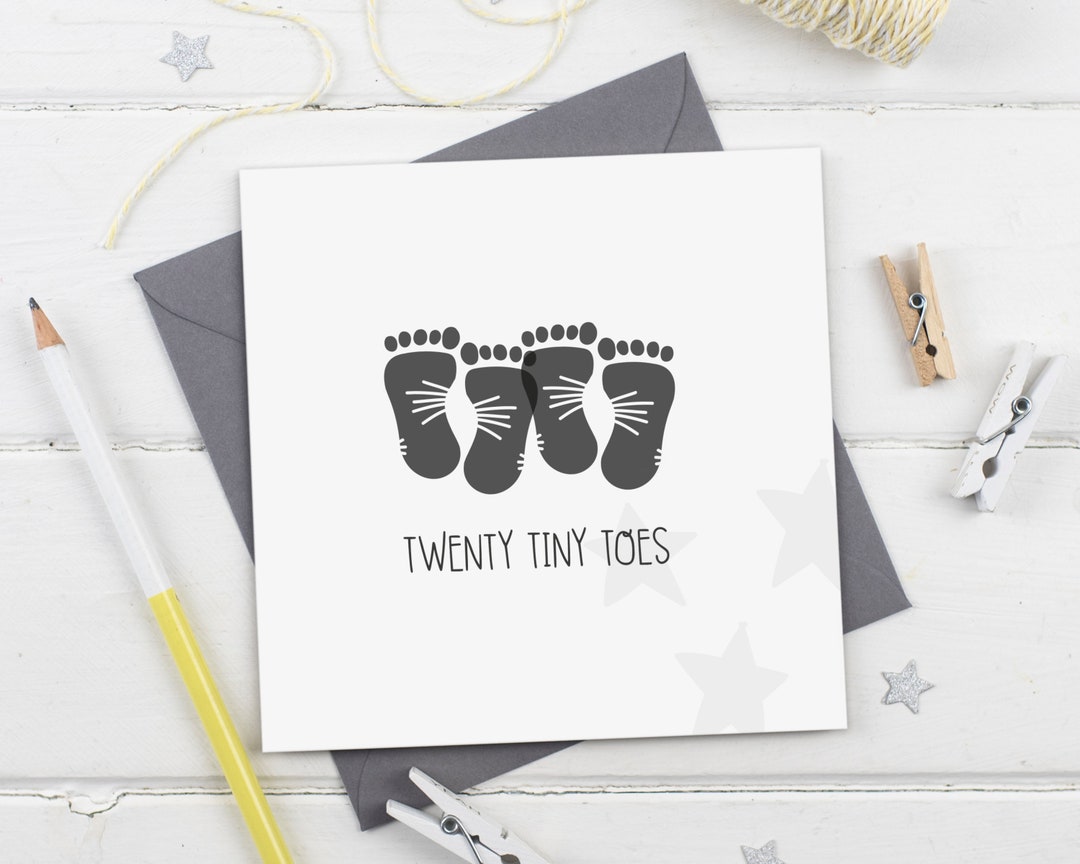 Twenty Tiny Toes New Baby Twins Footprints Greeting Card Baby Shower ...