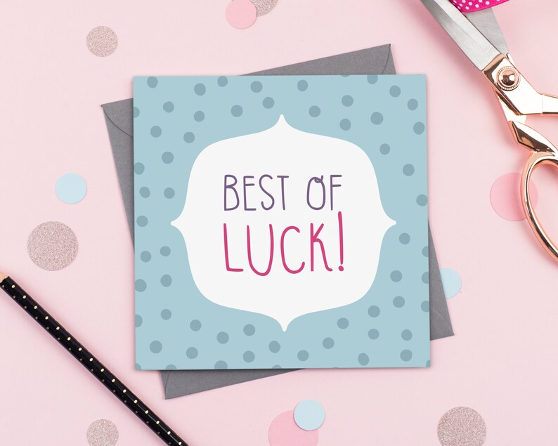 Best of Luck Blue Polkadot Good Luck Greeting Card - Etsy