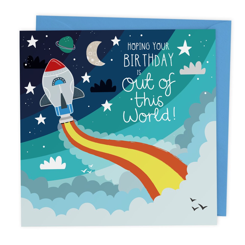 Space Themed Birthday Card with Crafty Cut Out Activity | Etsy