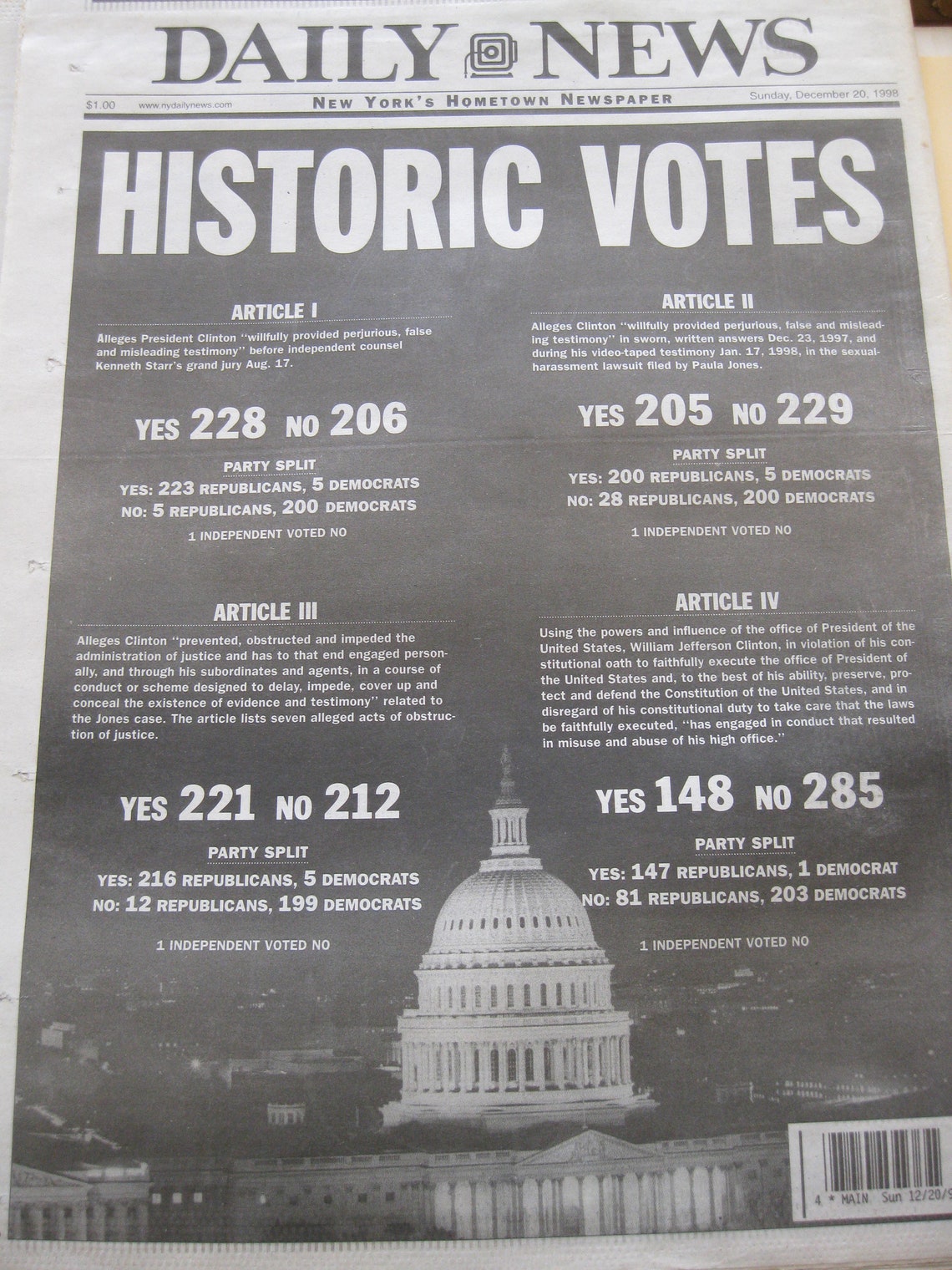 Bill Clinton Impeachment Newspapers 1998 Never Read - Etsy