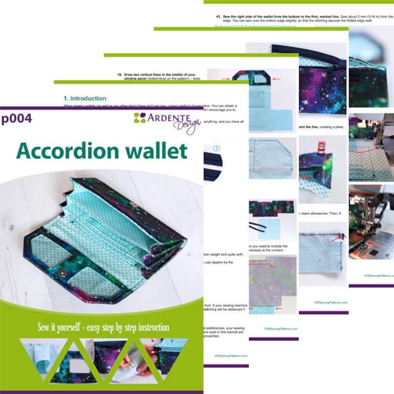 Accordion Wallet Sewing Pattern: Clutch With Zipper Pockets (PDF ...