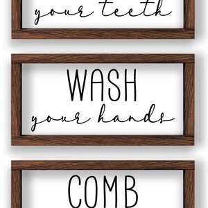 Bathroom Signs | Brush Your Teeth | Comb Hair | Wash Hands | Farmhouse ...
