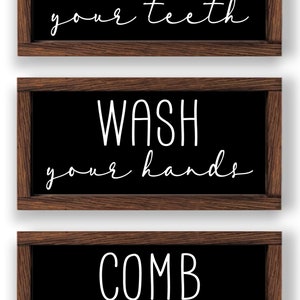 Bathroom Signs | Brush Your Teeth | Comb Hair | Wash Hands | Farmhouse ...