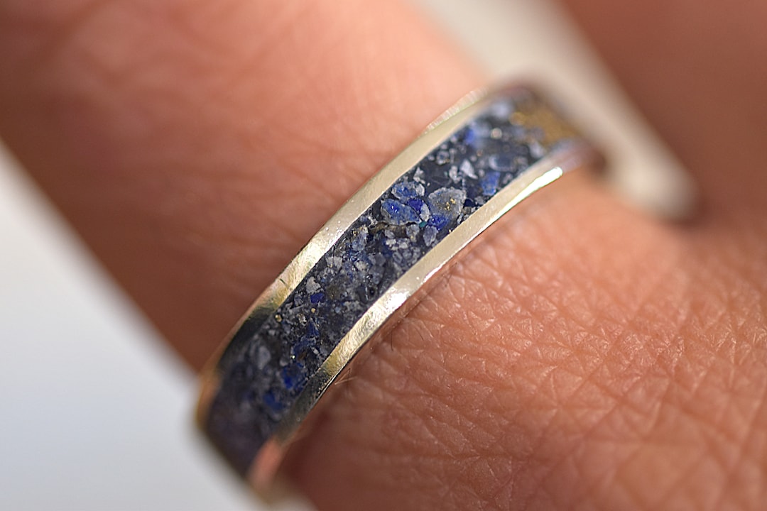 Crushed Lapis Lazuli Unisex Inlay Ring - Sterling Silver Lathe / Inlay ...