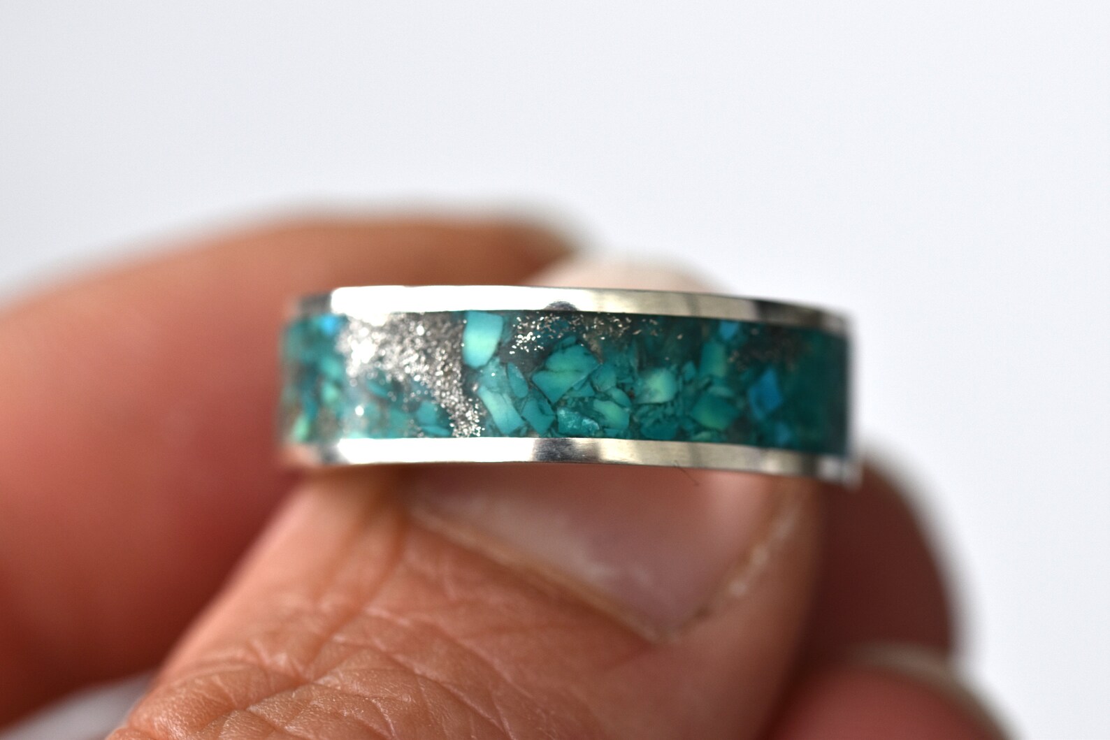 Crushed Turquoise Sterling Silver Inlay Unisex Ring | Etsy