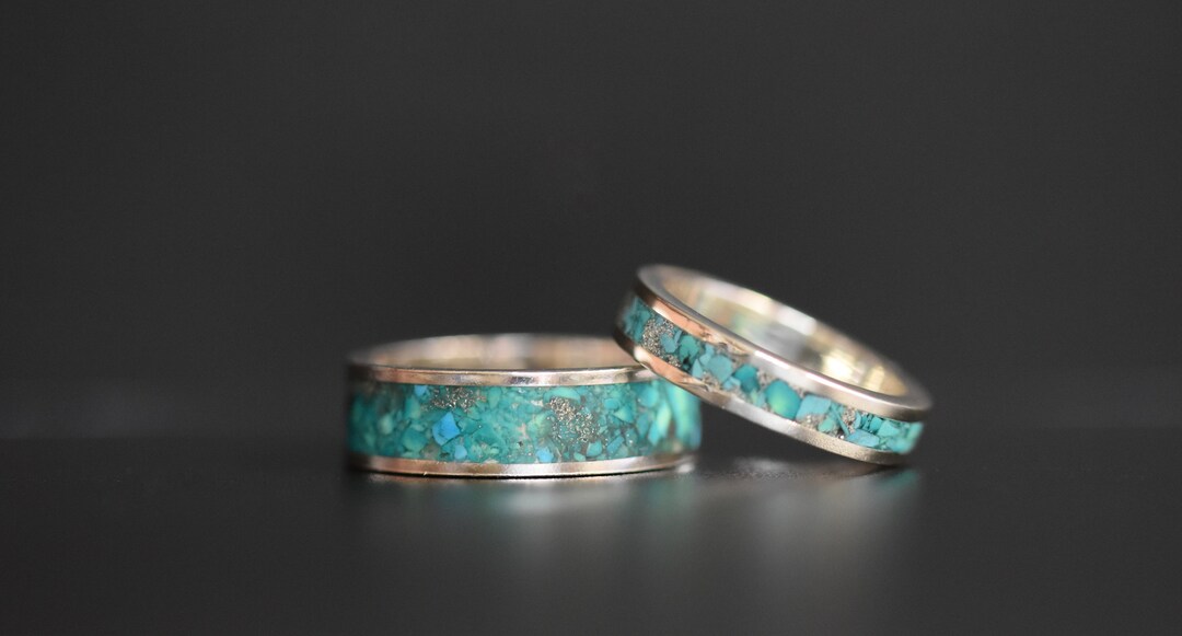Crushed Turquoise Sterling Silver Inlay Unisex Ring - Etsy