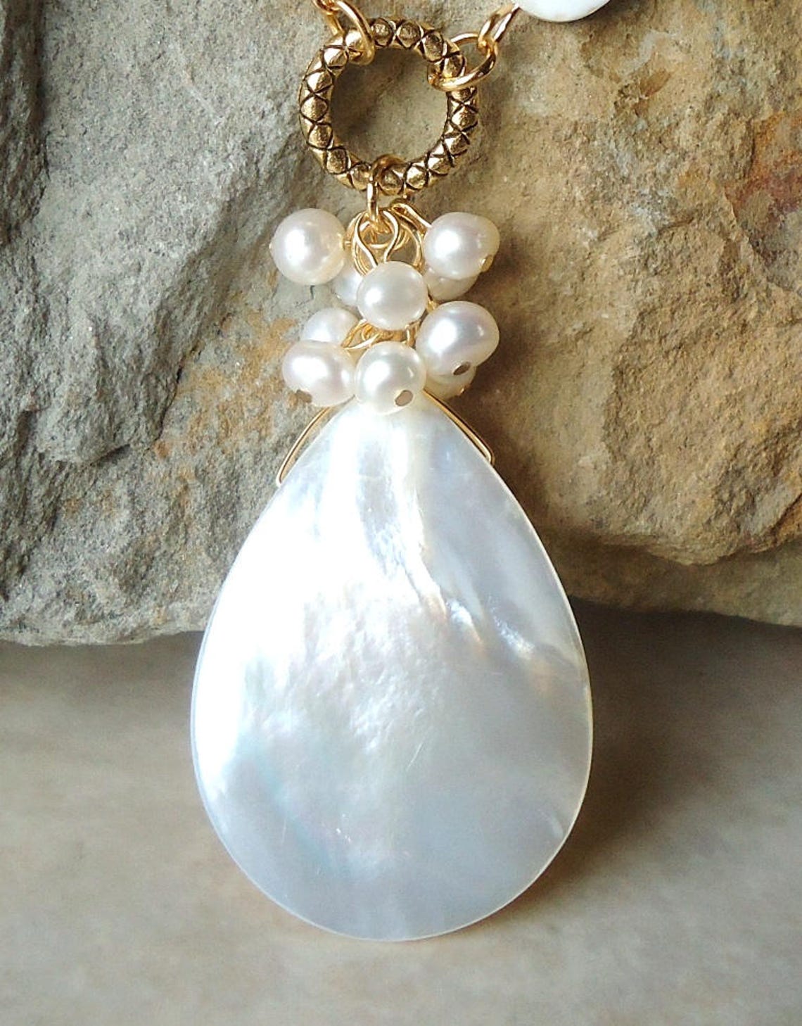 Mother of Pearl Pendant Necklace Freshwater Pearl Cluster - Etsy UK