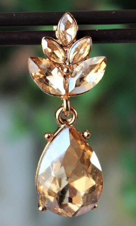 Citrine Swarovski Crystal Dangle Post Earrings: Bridal Statement ...