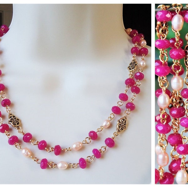 Bright Pink Necklace - Etsy