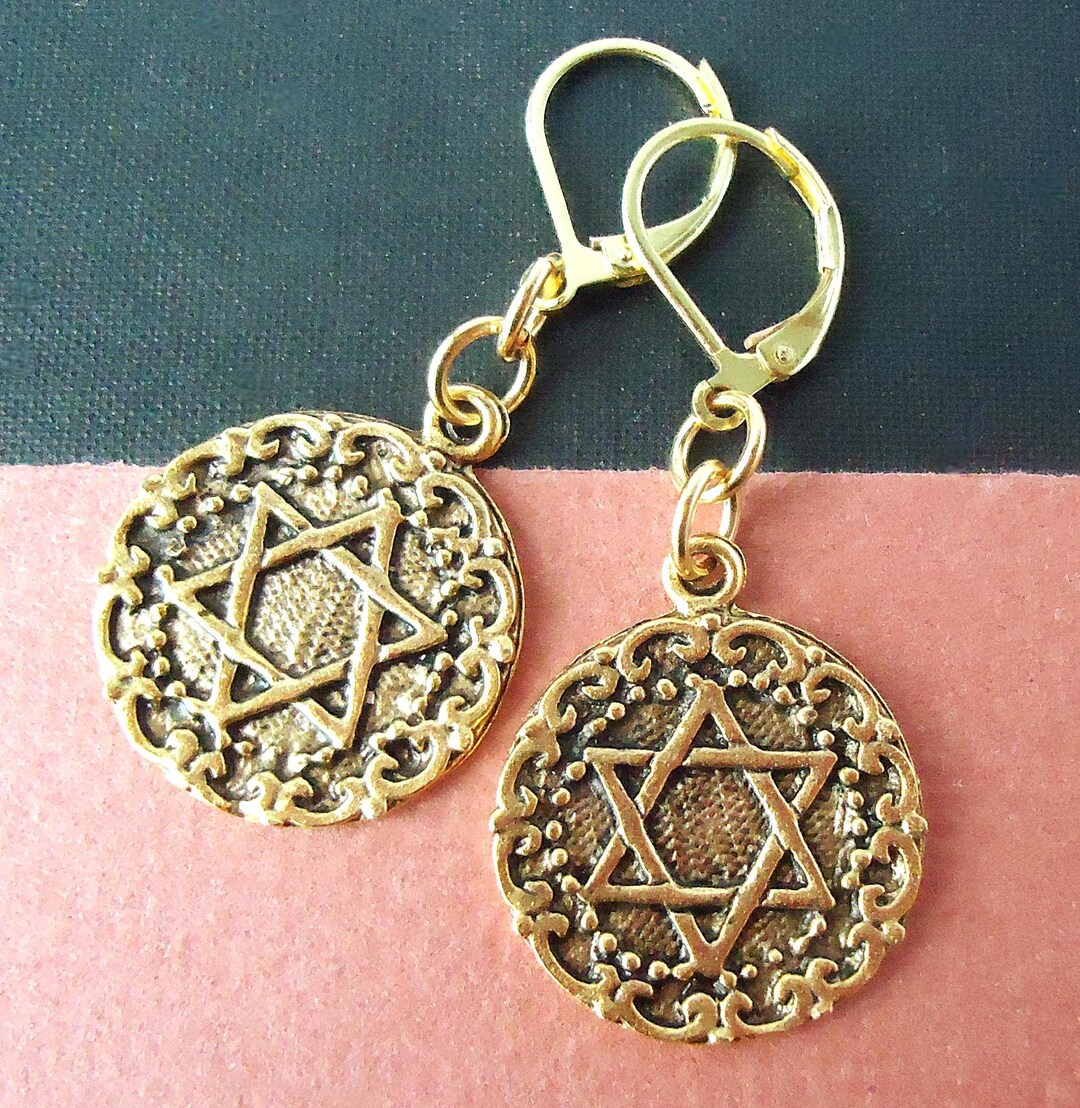 Gold Star of David Dangle Earrings: Statement Judaica Jewelry, Handmade ...