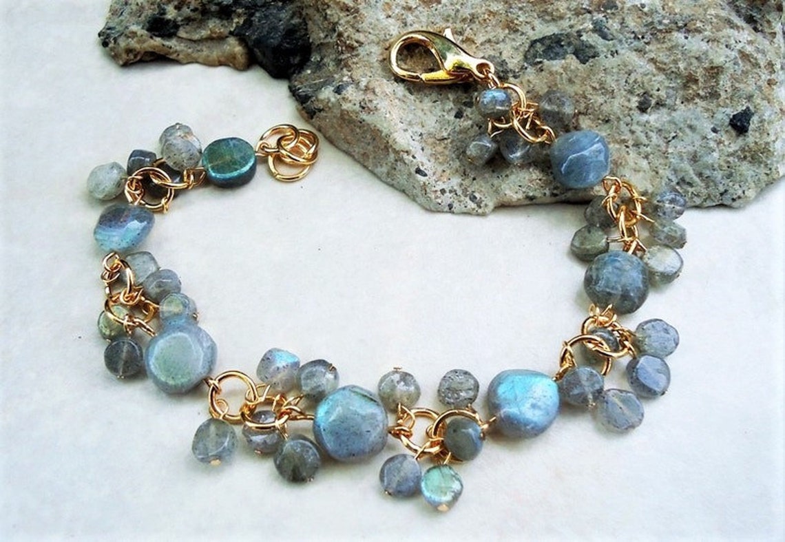 Labradorite Gemstone Bracelet Cluster Gold Silver Beadwork - Etsy