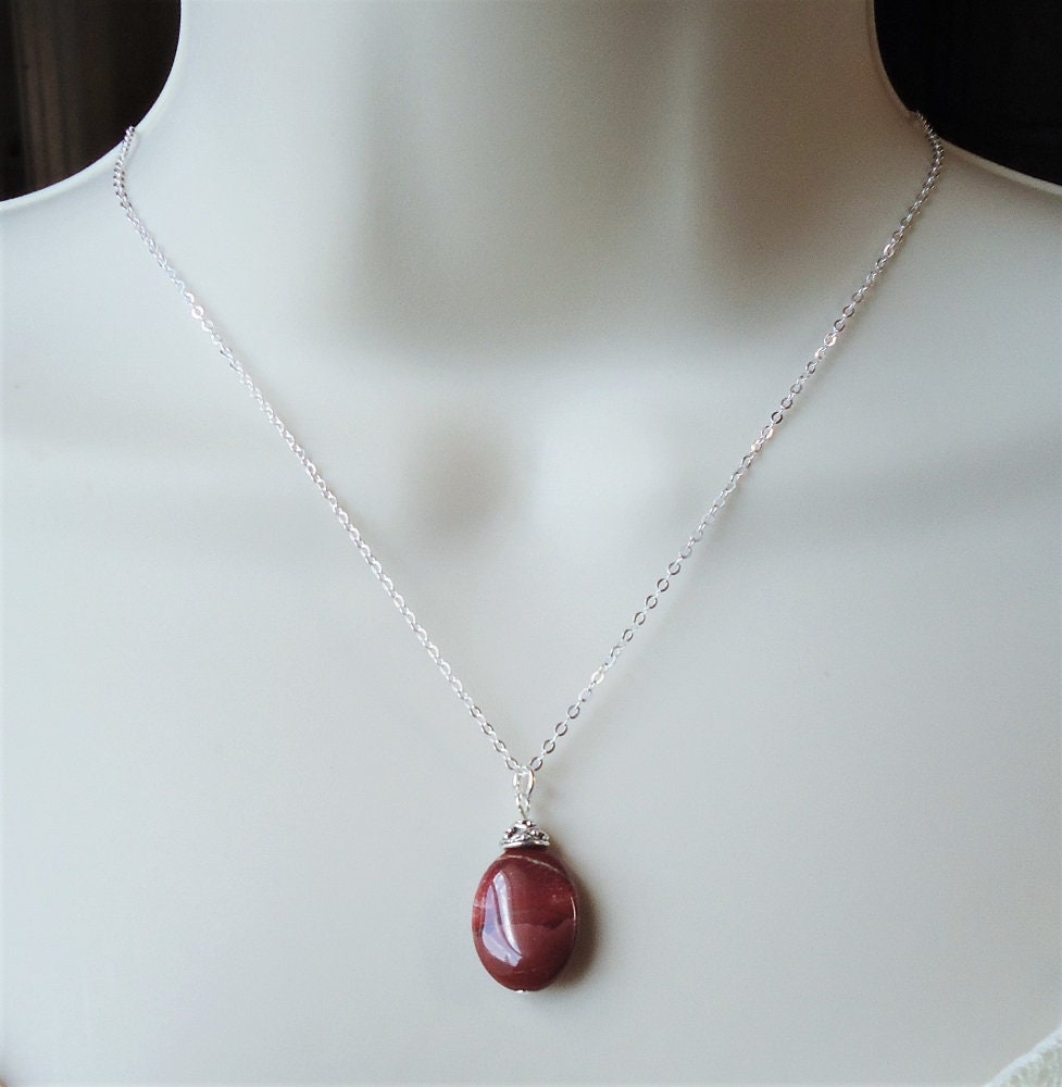 Red Jasper Gemstone Pendant Necklace: Silver or Gold Chain, Healing ...