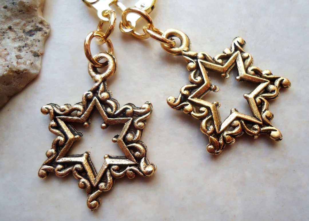 Star of David Dangle Earrings Metal Earrings Gold Drop Earrings Small ...