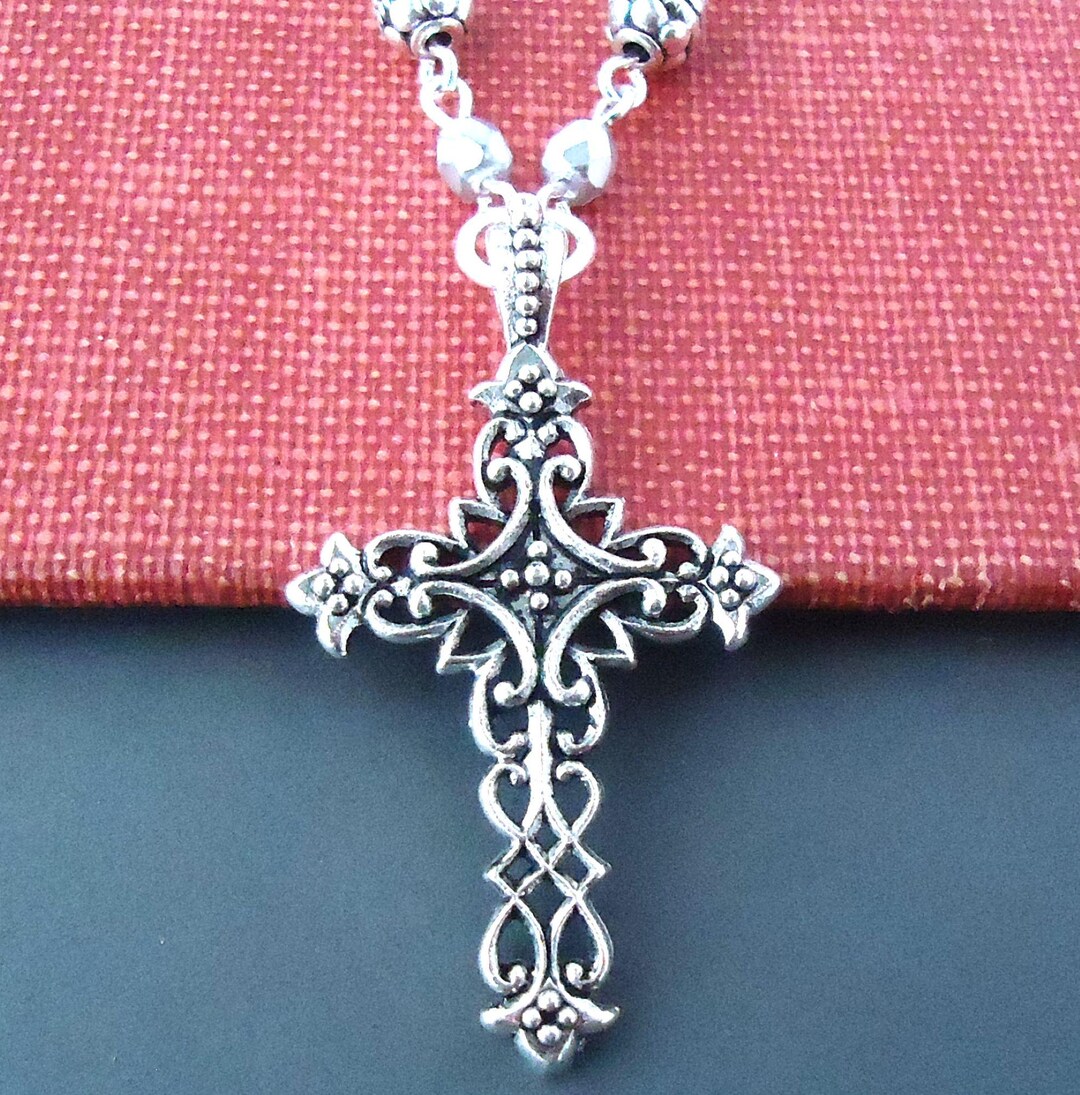 Silver Cross Metal Pendant Necklace: Christian Statement Jewelry, Gift ...