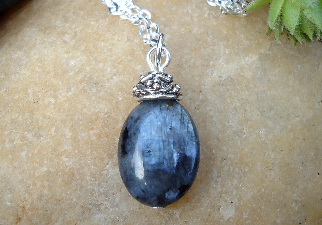 Labradorite Stone Pendant Necklace Sterling Silver Chain Gold Statement ...