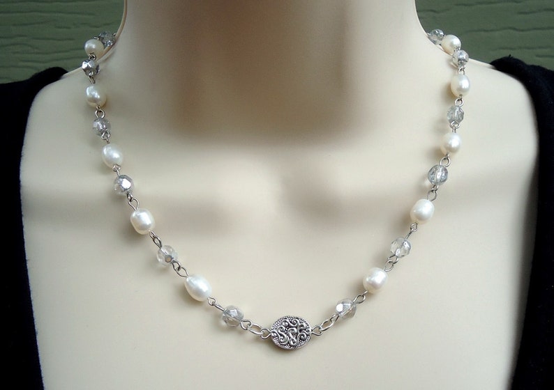 Freshwater Pearl Lariat Necklace Crystal Toggle Plated In Etsy