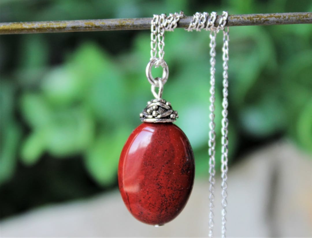 Red Jasper Gemstone Pendant Necklace: Silver or Gold Chain, Healing ...