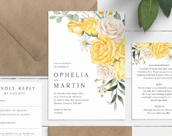 Yellow and White Rose Wedding Invitations, Yellow Wedding Invitation ...
