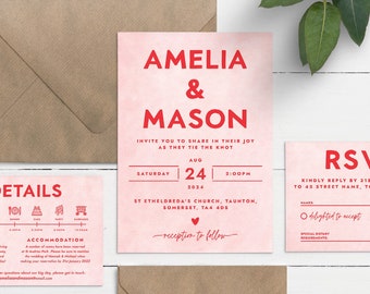 Romantic Calligraphy Script Wedding Invitation, Feminine Light Simple ...