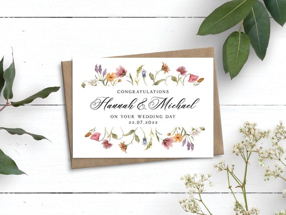 Personalised Wedding Card Flower Wedding Card - Etsy