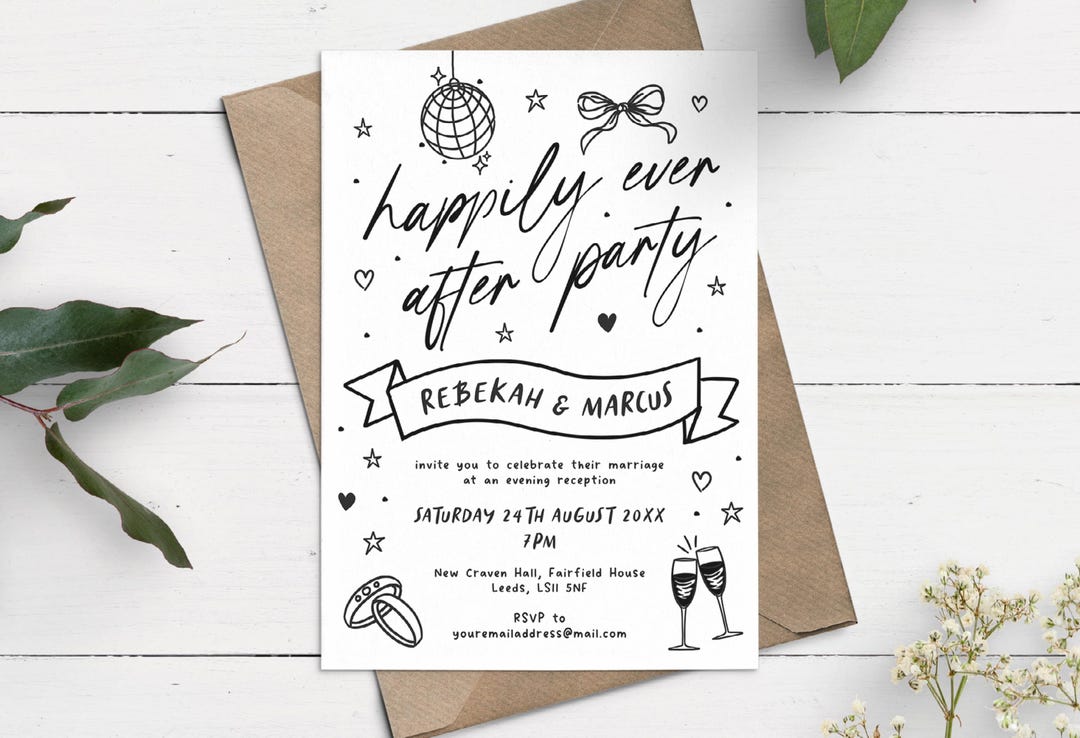 Hand-drawn Wedding After Party Invitations: Happily Ever After ...