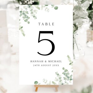Eucalyptus Wedding Table Numbers, Printed Table Name Cards for Wedding ...