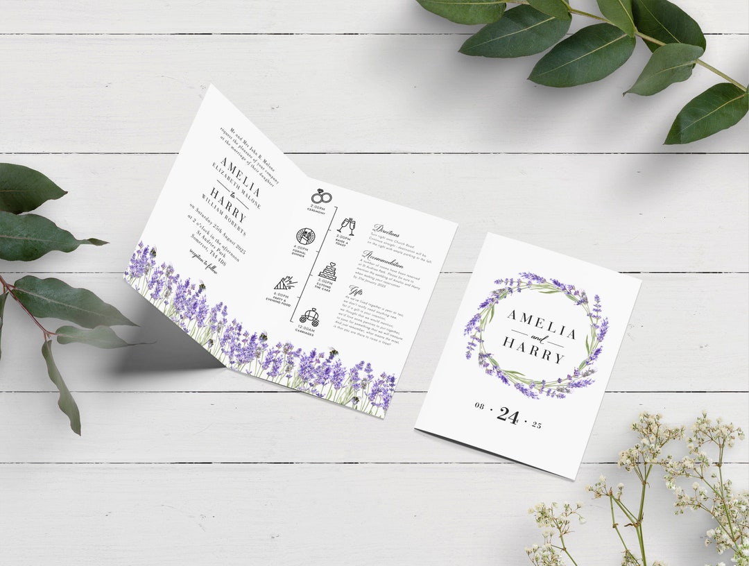 Lavender Wedding Invitation, Folded Wedding Invitation, Lavender Flower ...