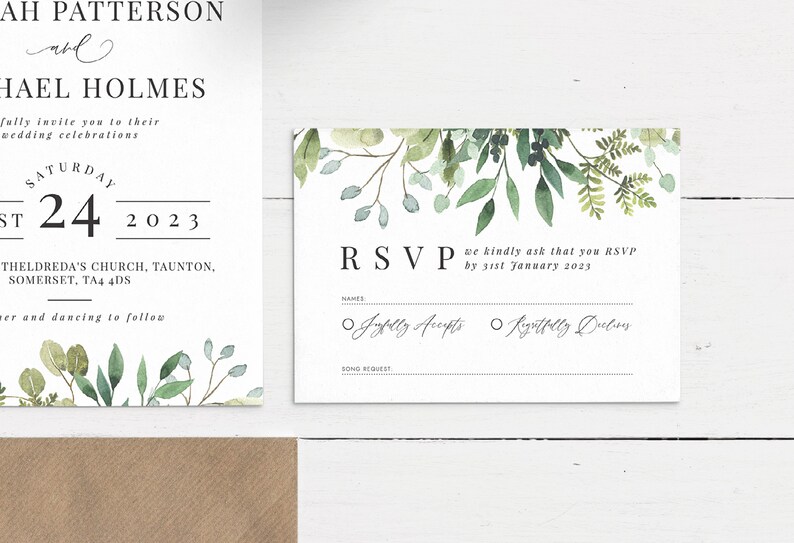 Greenery Wedding Invitation Botanical Wedding Invite Wedding - Etsy