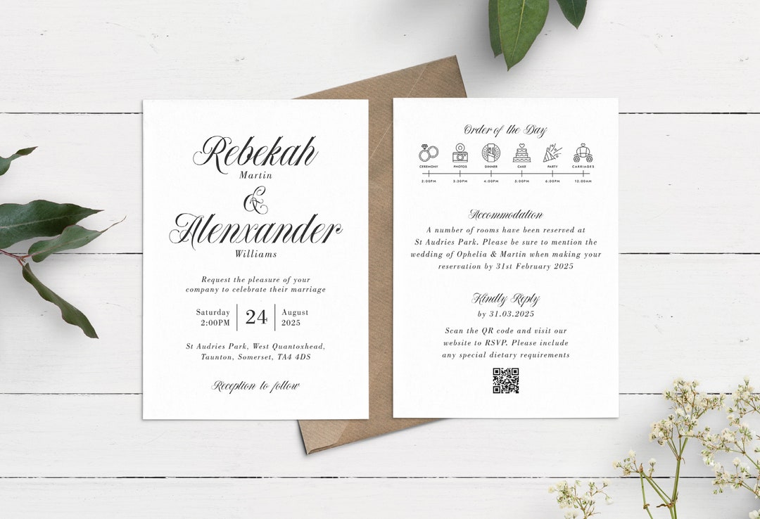 Elegant Script Wedding Invitation: Minimalist All in One Invite - Etsy