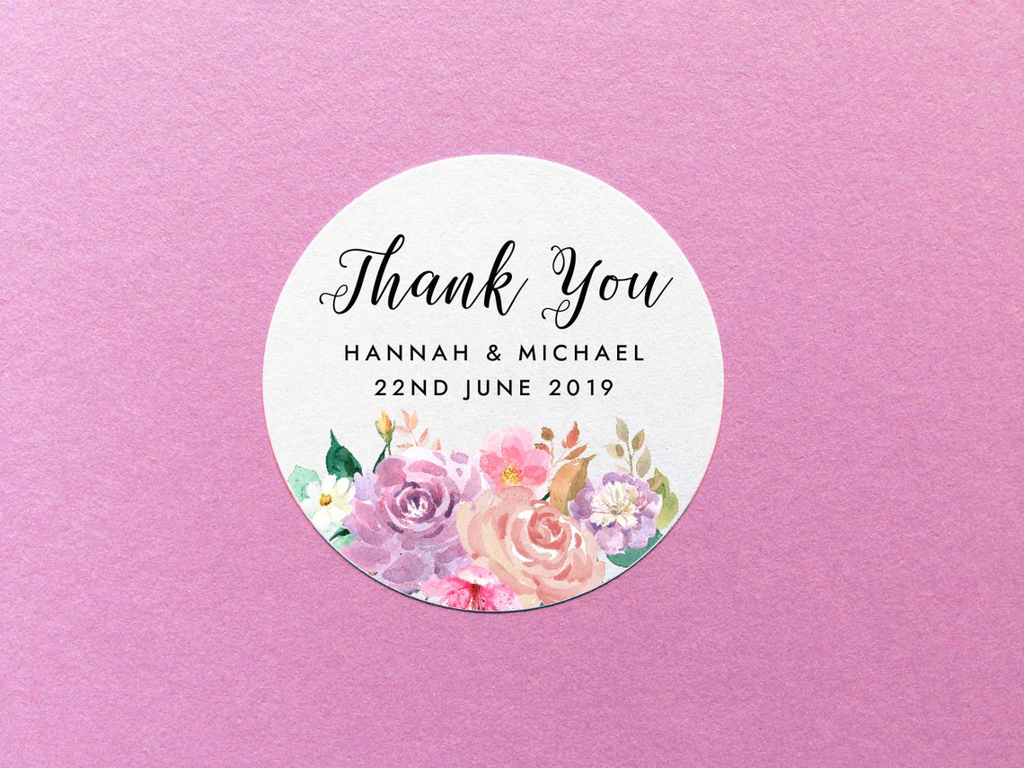 Wedding Thank You Stickers Personalized Floral Thank You - Etsy