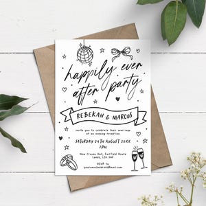 Fun Hand Drawn Evening Wedding Invite With RSVP, Whimsical Wedding ...