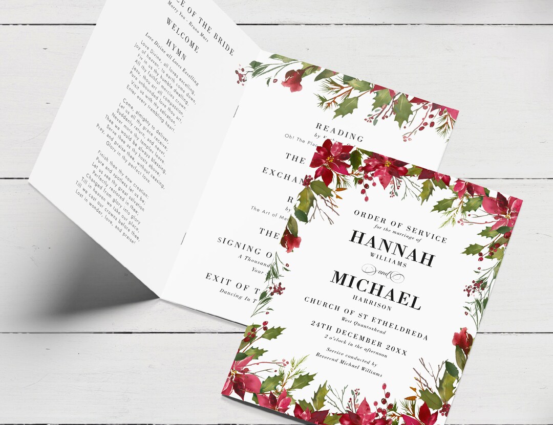 Christmas Order of Service, Winter Floral Order of Service Booklet ...