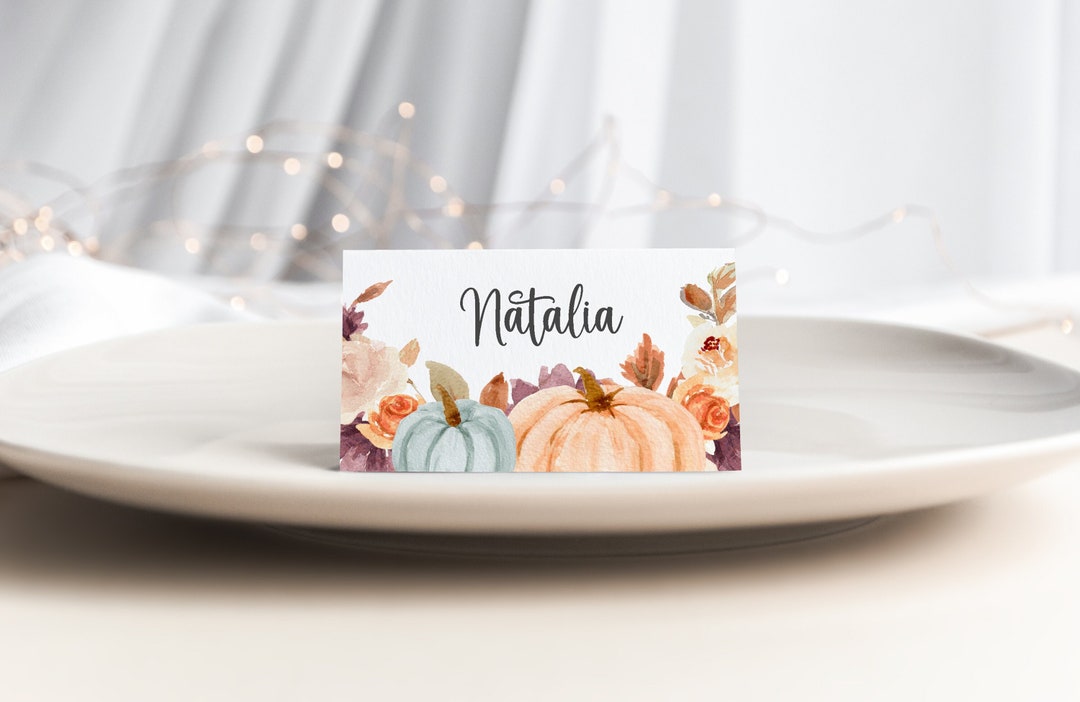 Autumn Place Cards, Personalised Wedding Name Cards, Pumpkin Wedding ...