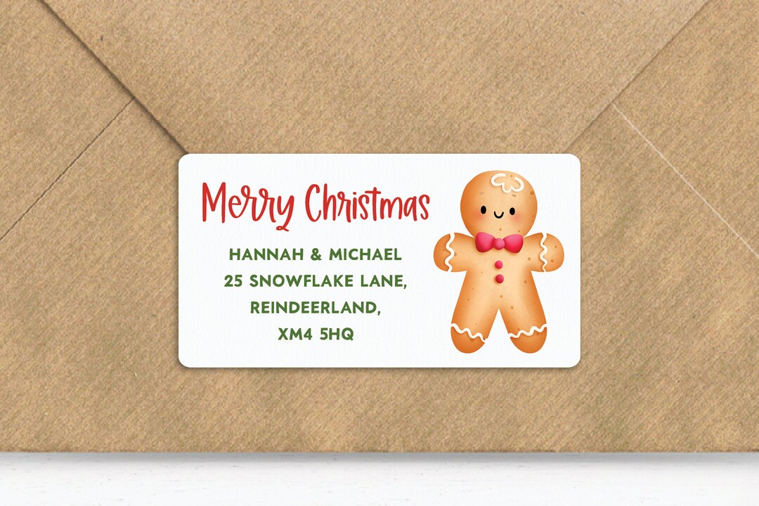 Christmas Address Label, Gingerbread Christmas Labels for Cards, Family ...