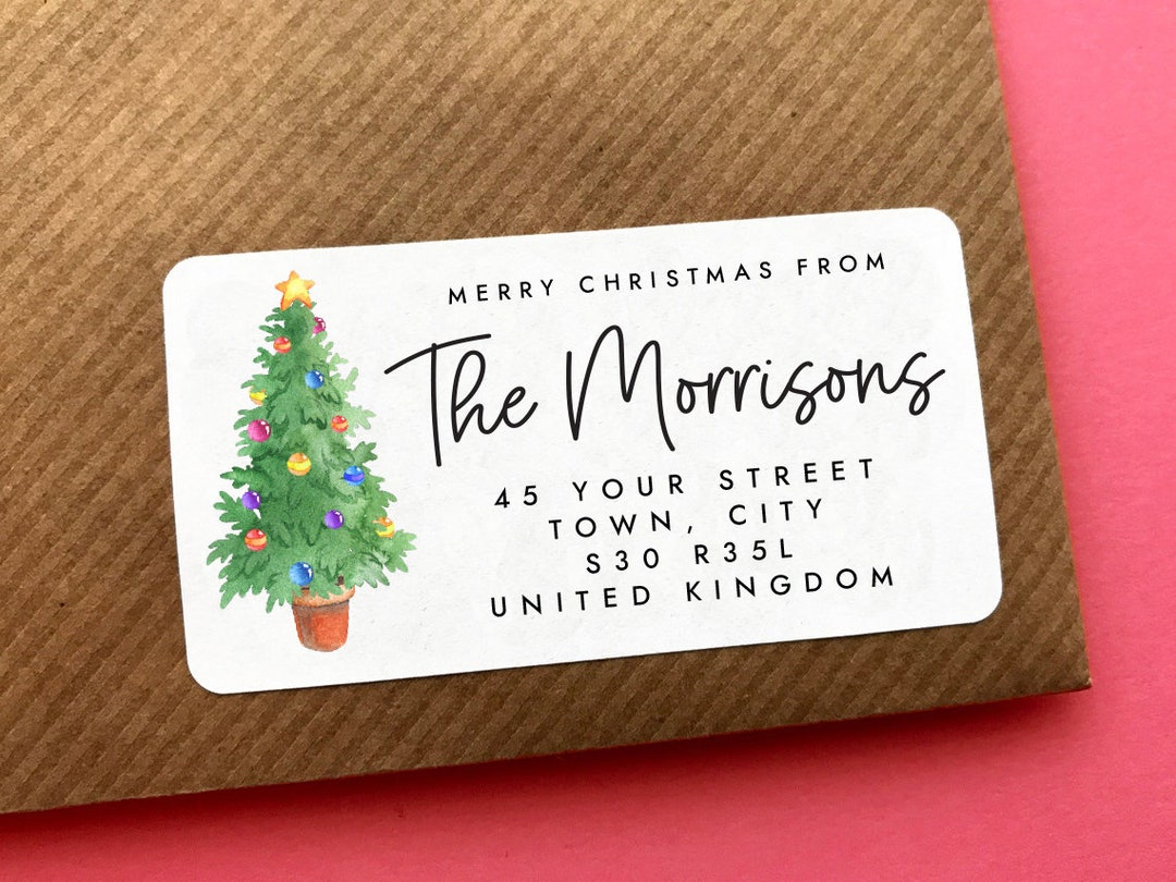 Christmas Tree Address Label, Christmas Address Sticker, Merry ...