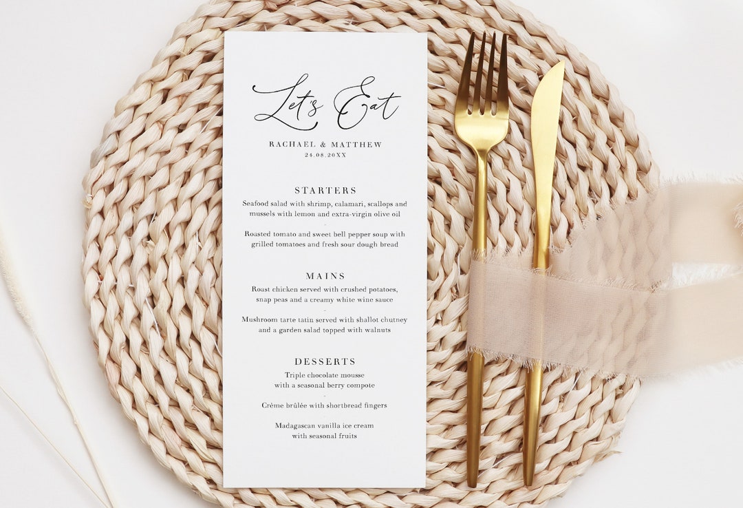 Printed Wedding Dinner Menus, Let's Eat Menu Cards for Reception ...