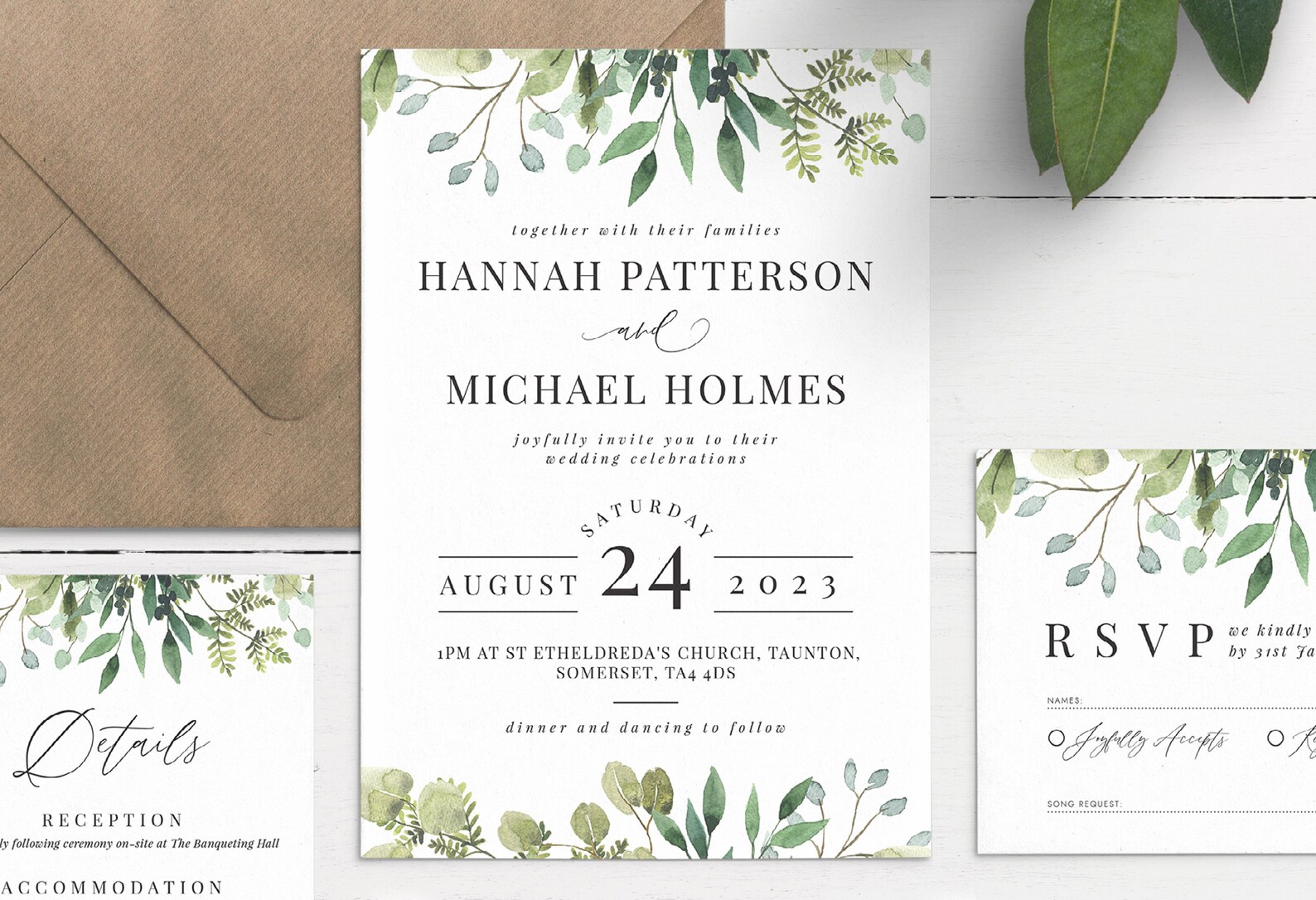 Greenery Wedding Invitation Botanical Wedding Invite Wedding - Etsy