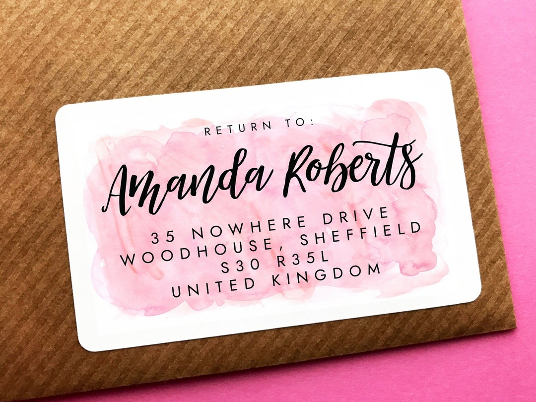 Pink Address Label, Return Address Sticker, Personalised Watercolor ...