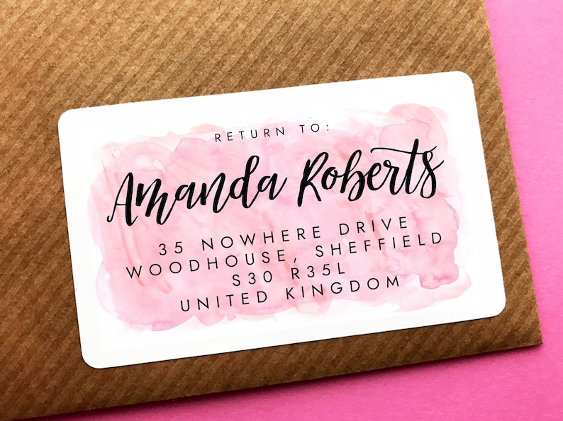Pink Address Label, Return Address Sticker, Personalised Watercolor ...