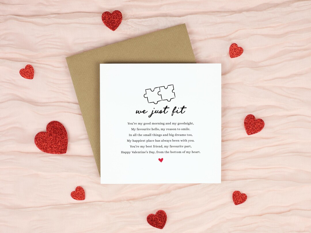 We Just Fit Valentine's Day Poem Card, Whimsical Puzzle Pieces ...