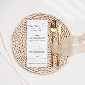 Printed Simple Wedding Menu, Wedding Menu Cards, Personalised Wedding ...