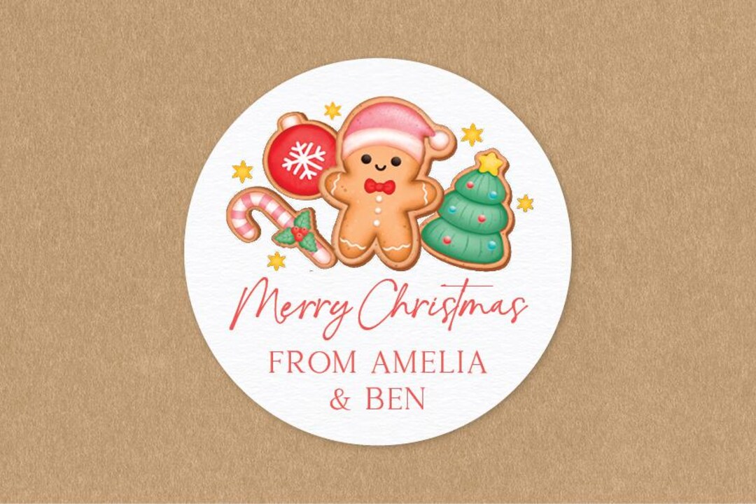 Personalised Christmas Cookie Stickers, Gingerbread Christmas Labels ...