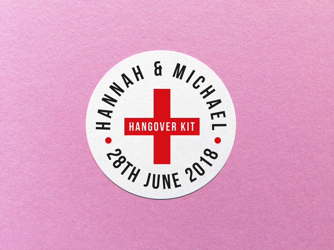 Personalised Hangover Kit Sticker, Emergency Hangover Kit, Custom ...