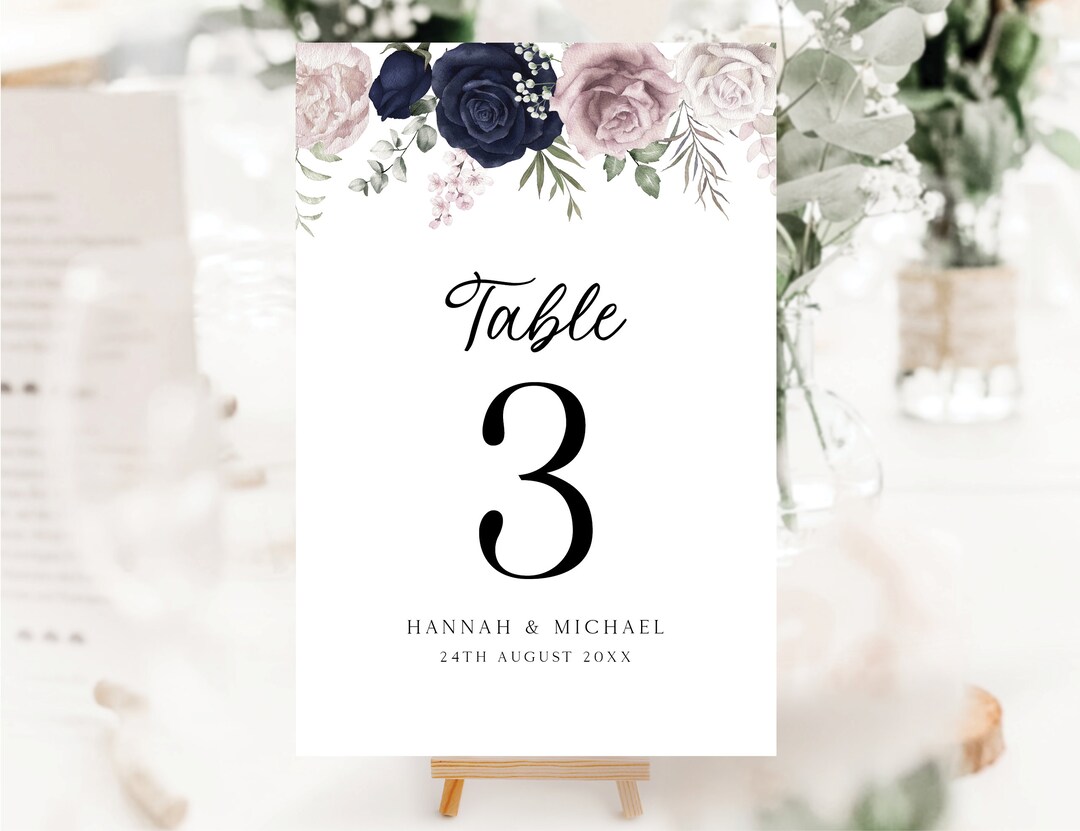 Printed Table Numbers, Table Name Cards for Wedding Reception, Floral ...