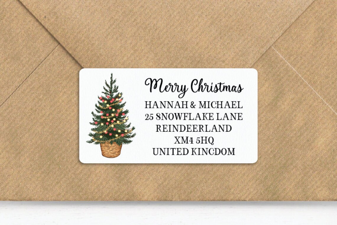 Christmas Tree Address Label, Family Christmas Return Address Sticker ...