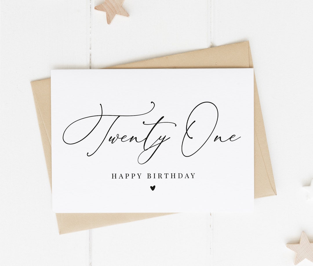 21st Birthday Card, Milestone Birthday Card, Elegant Birthday Card ...