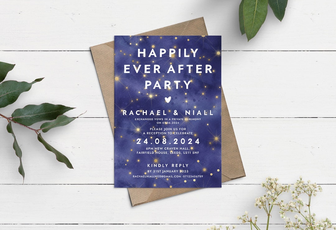 Happily Ever After Party Invite, Night Sky Wedding Invite, Evening ...