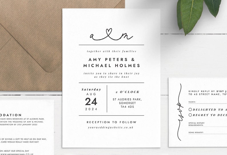 Modern Wedding Invitation, Simple Wedding Invite, Minimal Wedding ...