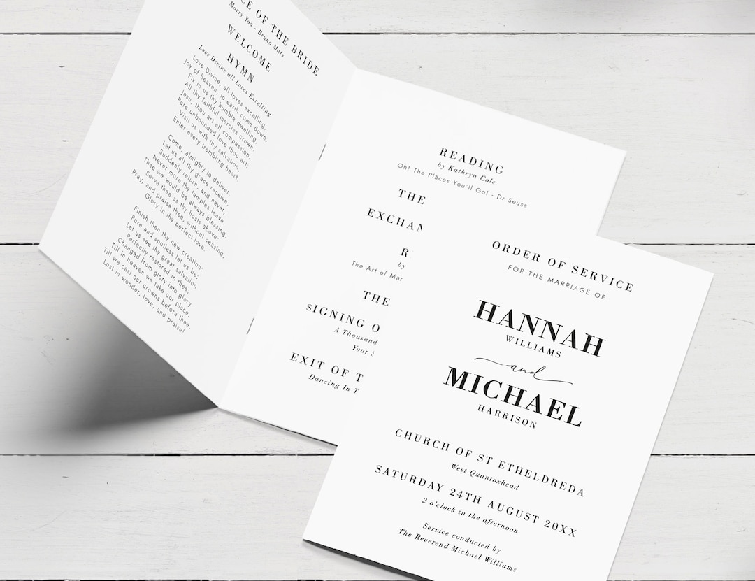 Simple Wedding Order of Service, Order of Service Booklet, Order of ...