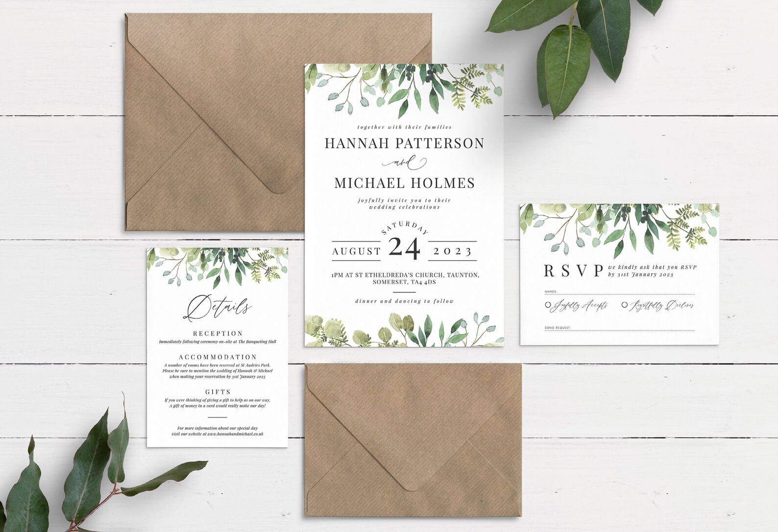 Greenery Wedding Invitation Botanical Wedding Invite Wedding - Etsy
